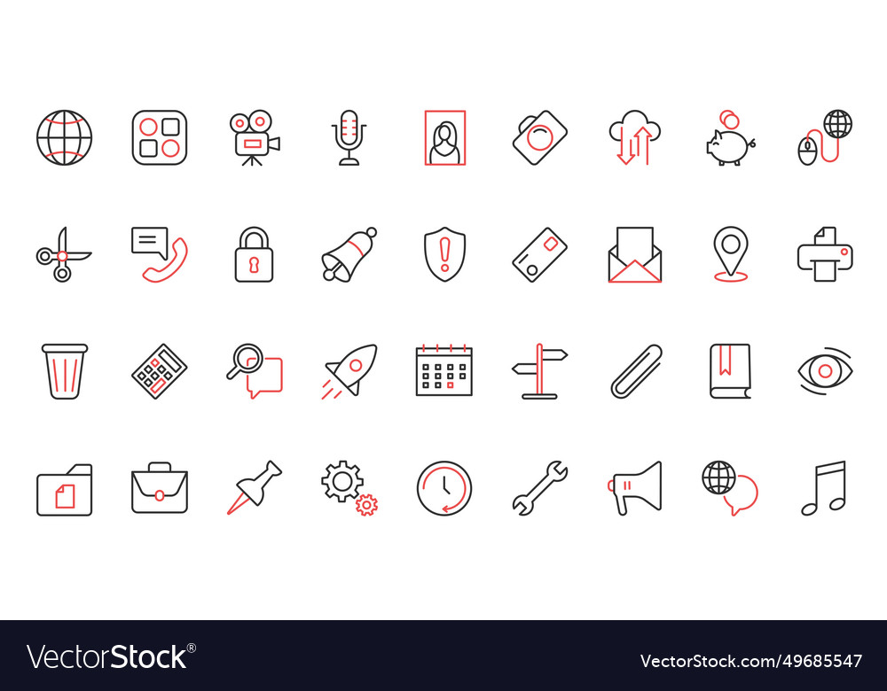 Mobile apps trendy red black thin line icons set Vector Image