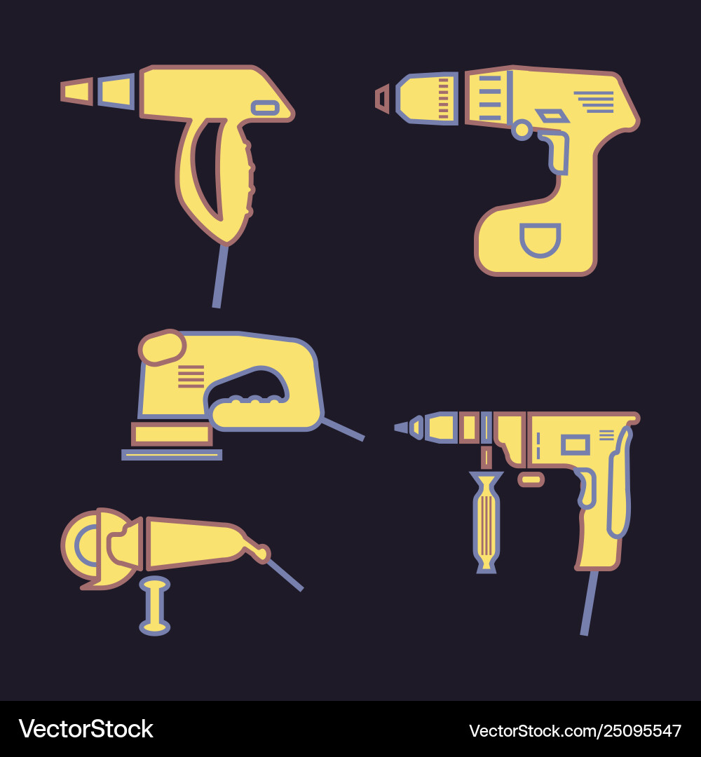 Power tools icons set color silhouette on dark Vector Image