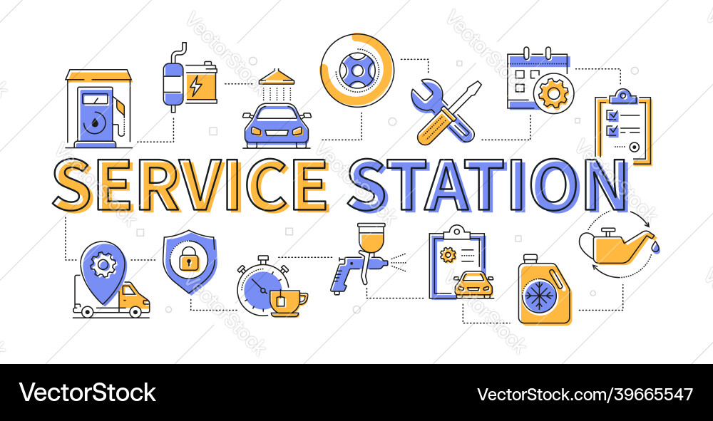 Service station - line design style modern banner Vector Image