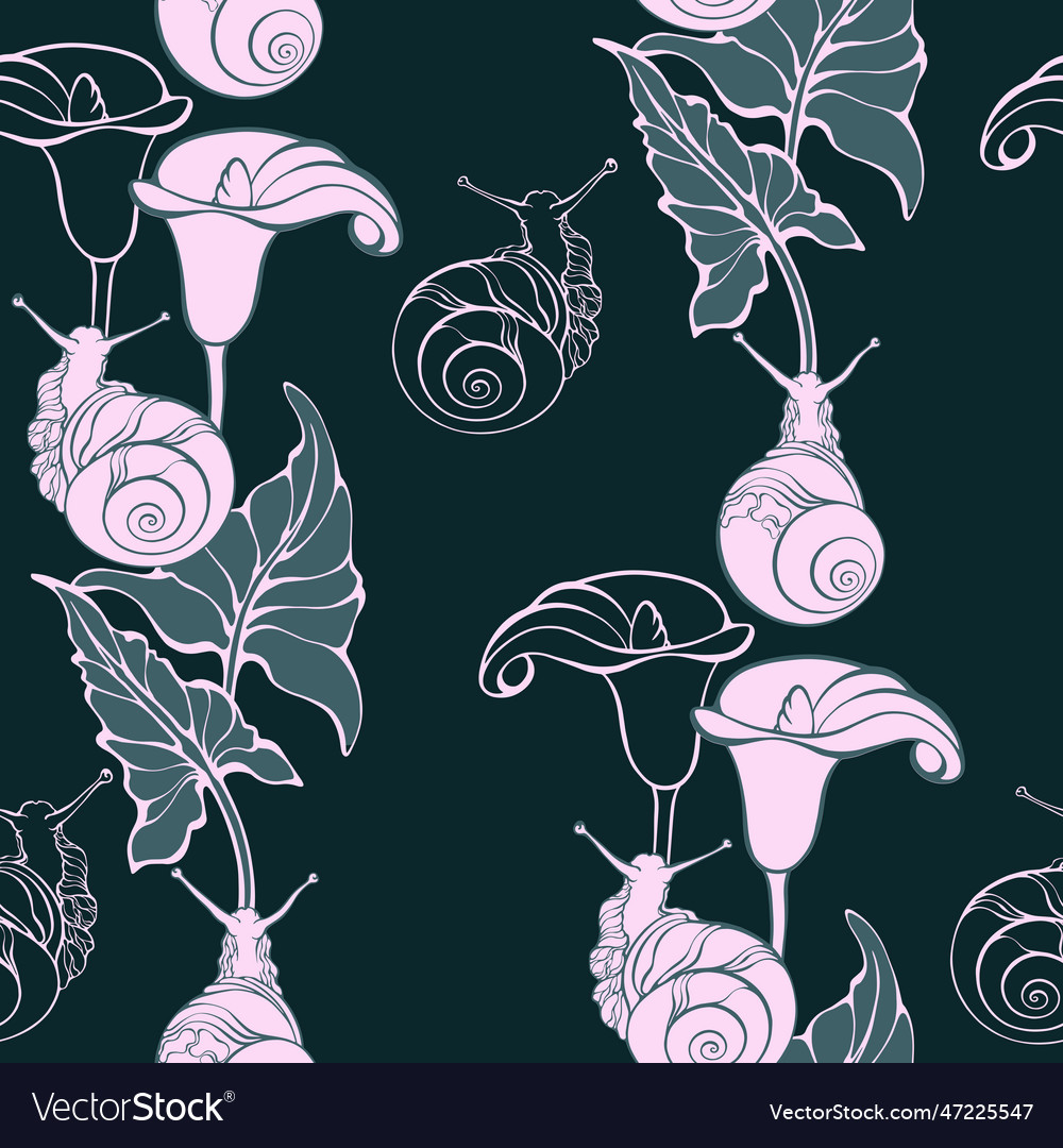 Snails and lilies seamless pattern with snail Vector Image