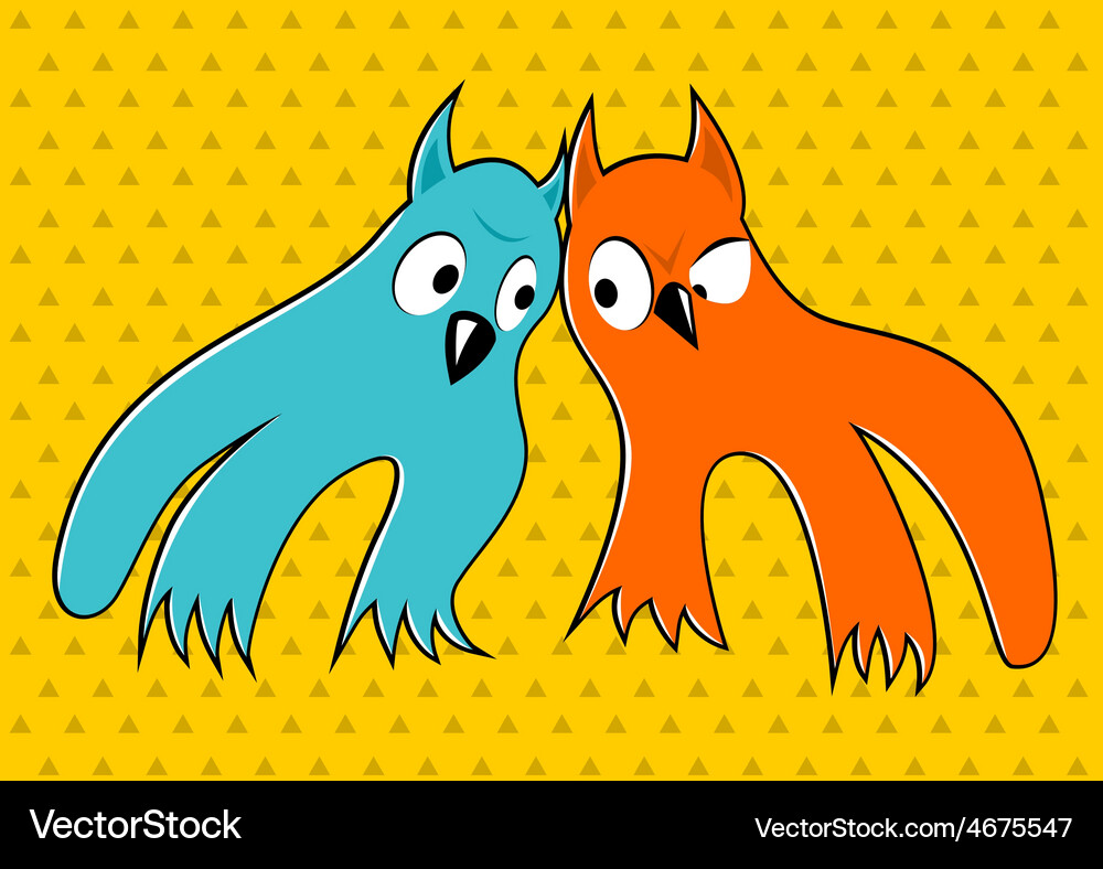 Two cartoon monsters looking at each other Vector Image