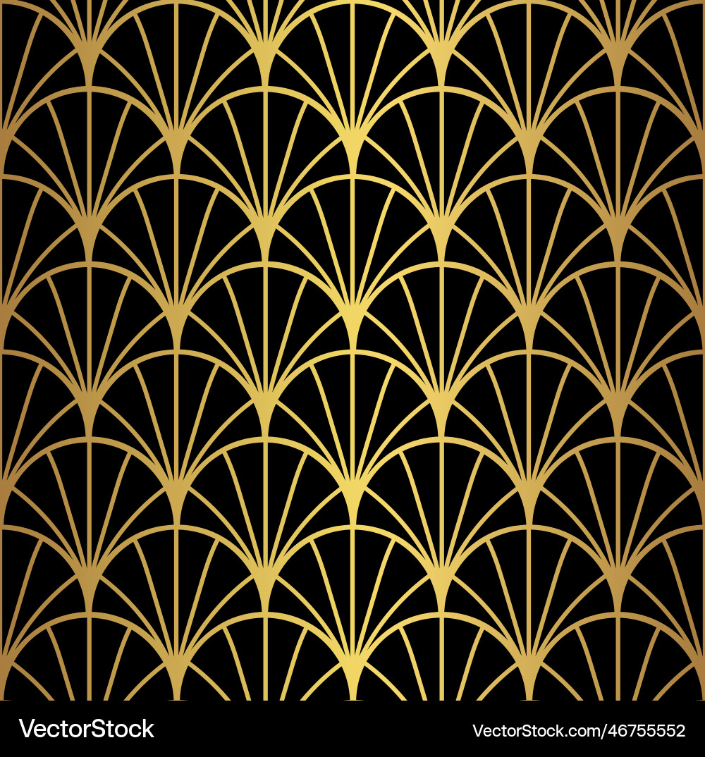 Art deco fan pattern in gold and black Royalty Free Vector