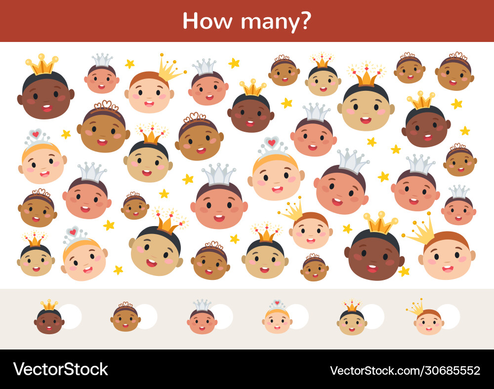 Counting children game princesses with crowns Vector Image