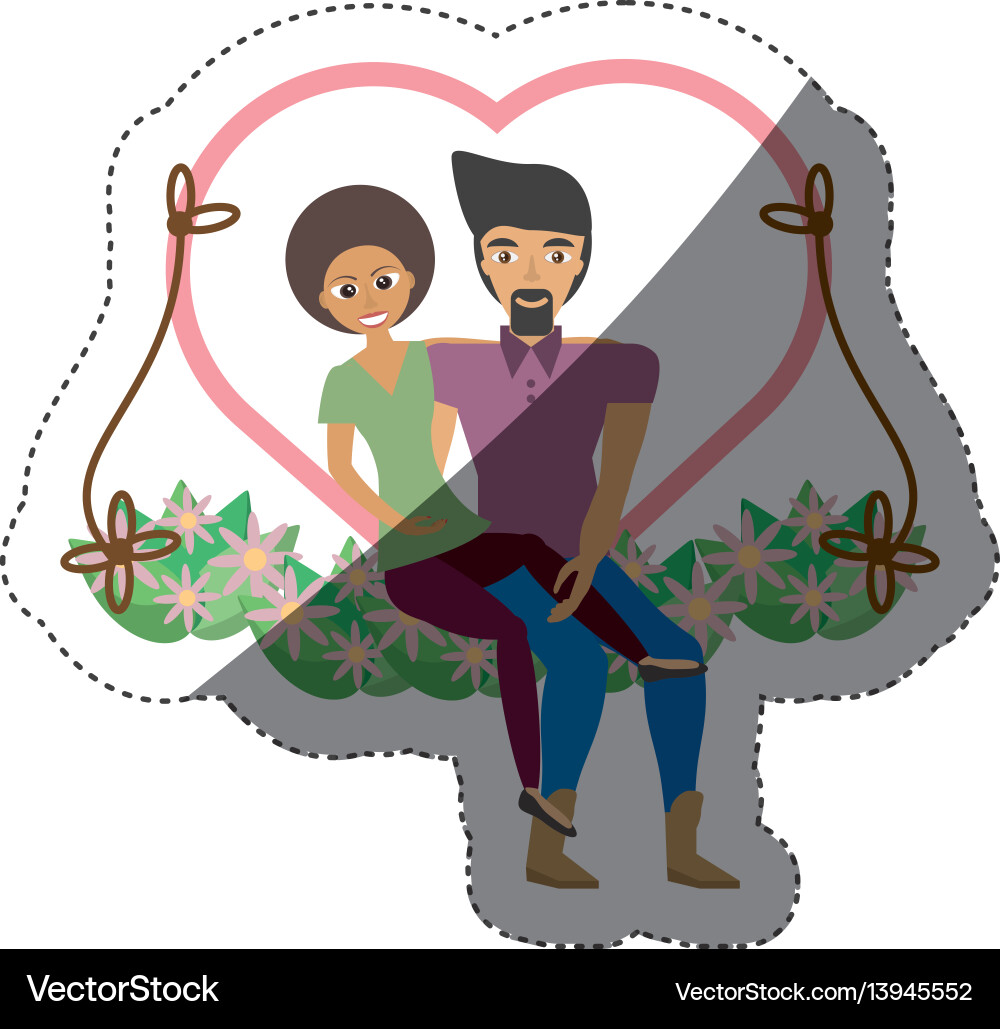 Couple love together in swing shadow Royalty Free Vector