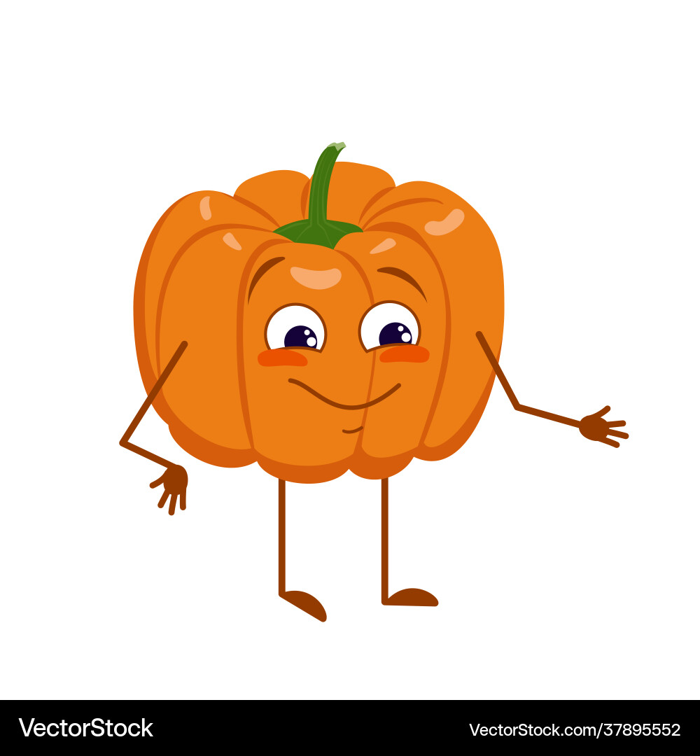 Cute pumpkin character with joy emotions smiling Vector Image
