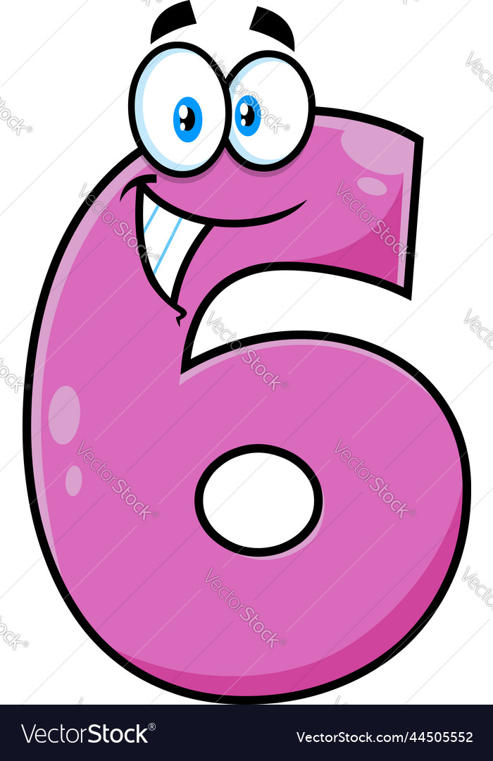 Funny violet number six 6 cartoon character Vector Image Funny violet number six 6 cartoon character Vector Image