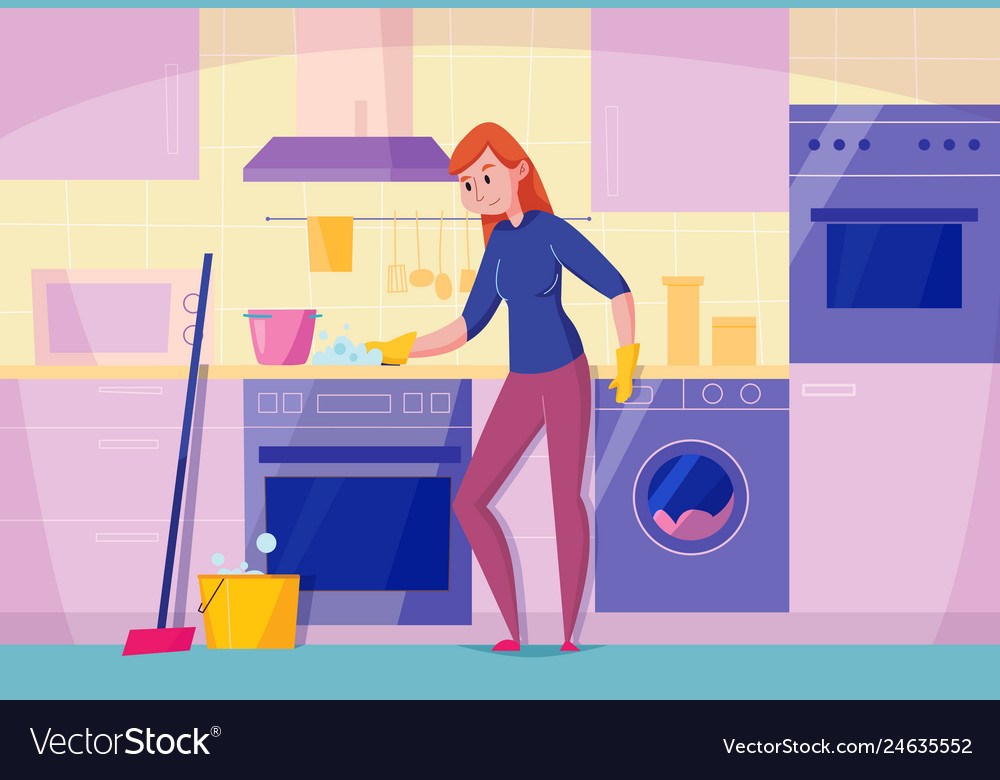 Kitchen cleaning flat composition Royalty Free Vector Image