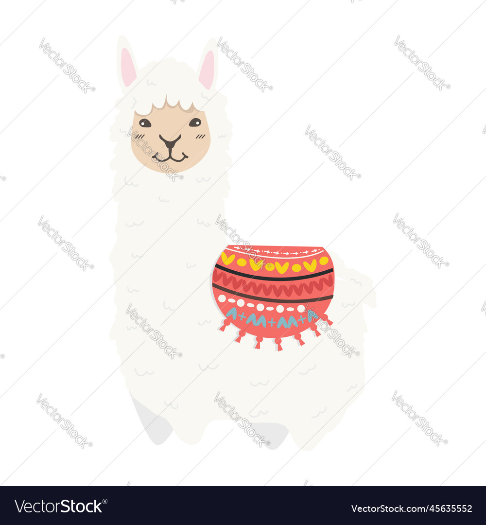 Llama alpaca fluffy doode Royalty Free Vector Image