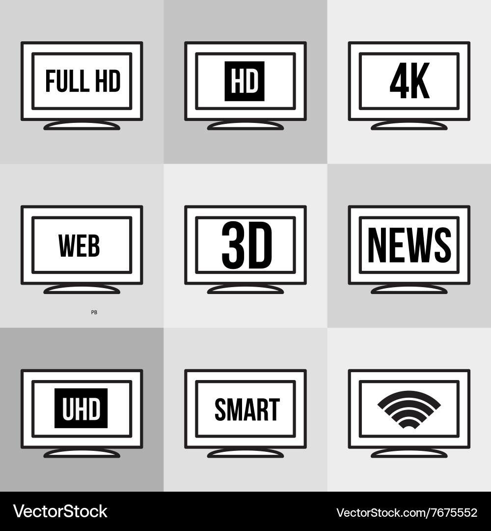 Tv icons set screen and television display Vector Image