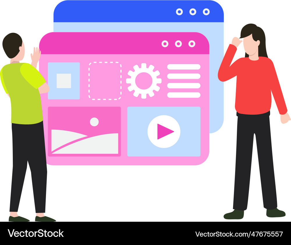 Boy and girl designing web page Royalty Free Vector Image