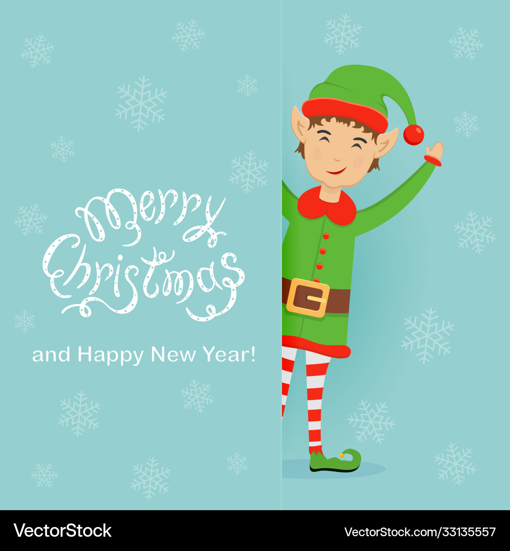 Christmas banner with happy elf Royalty Free Vector Image