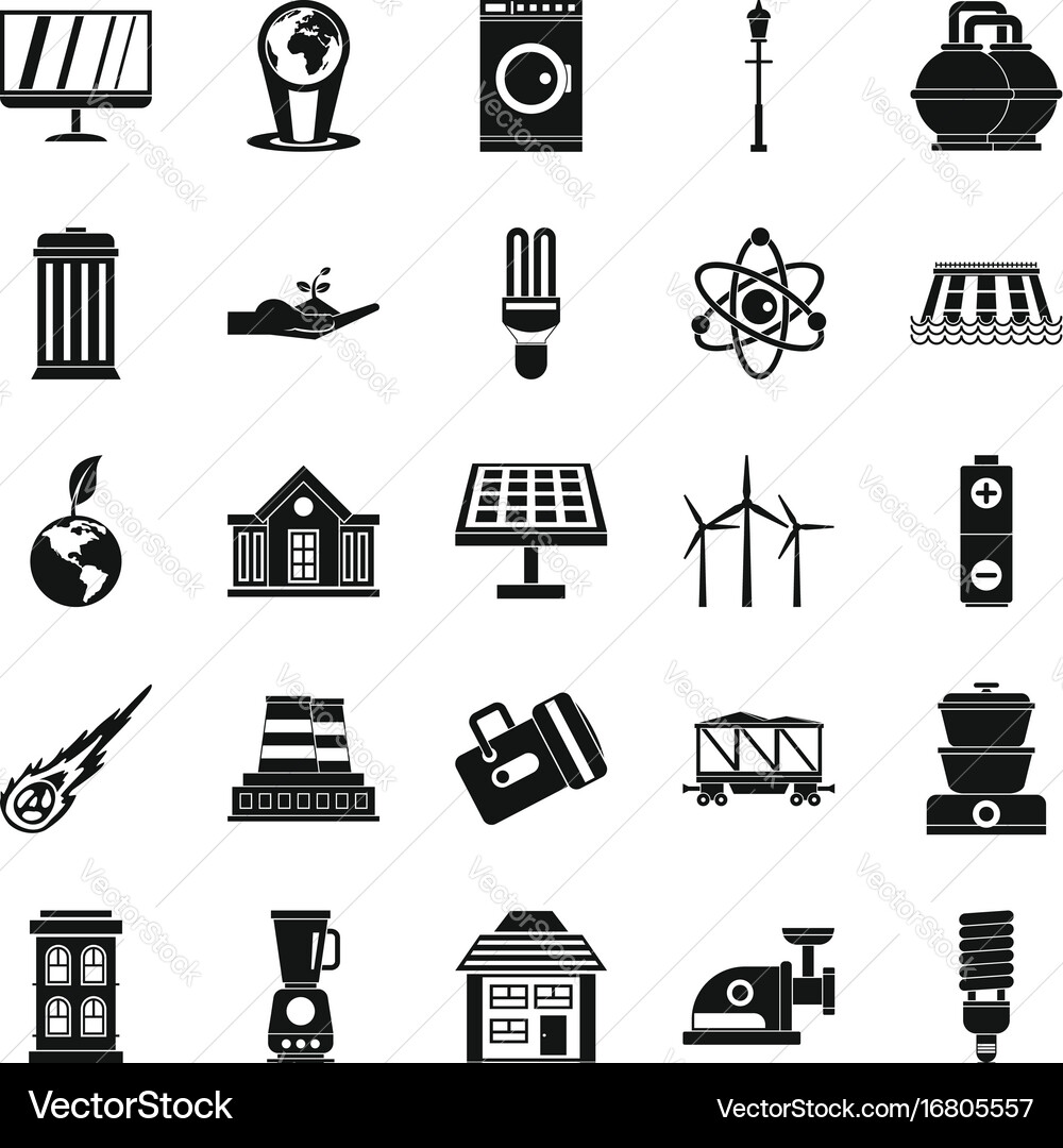 Energy transfer icons set simple style Royalty Free Vector