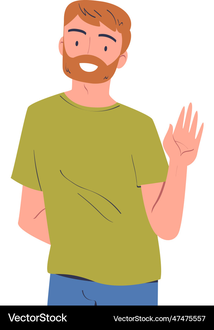 Happy bearded man character waving hand Royalty Free Vector