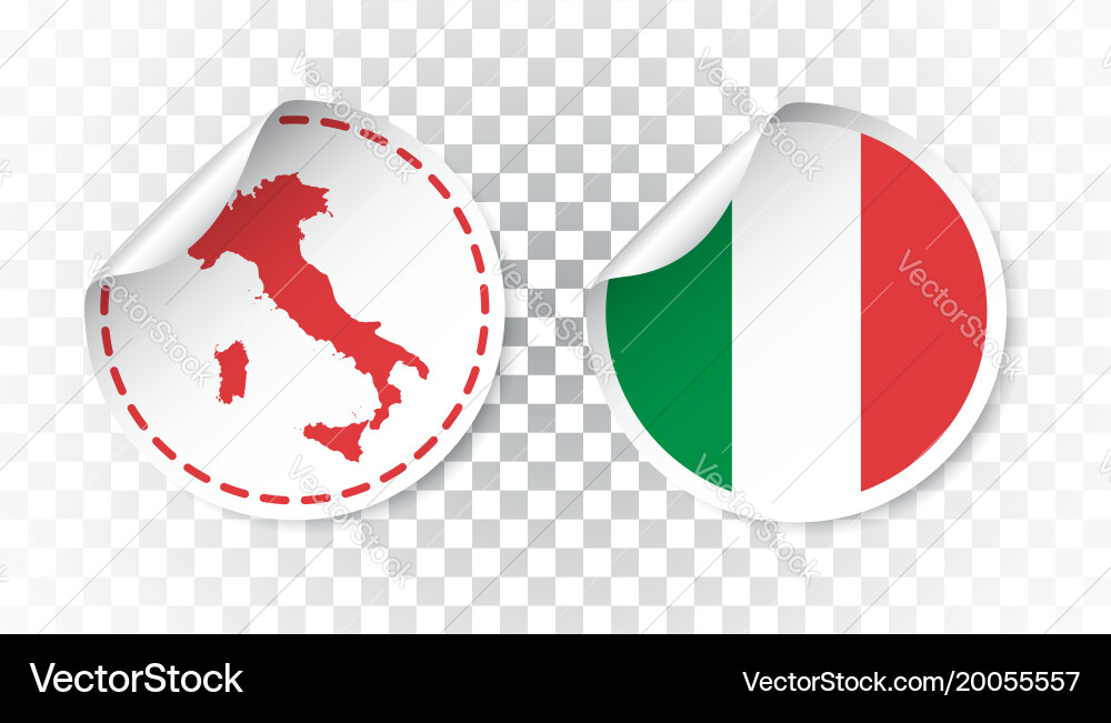 Italy sticker with flag and map label round tag Vector Image
