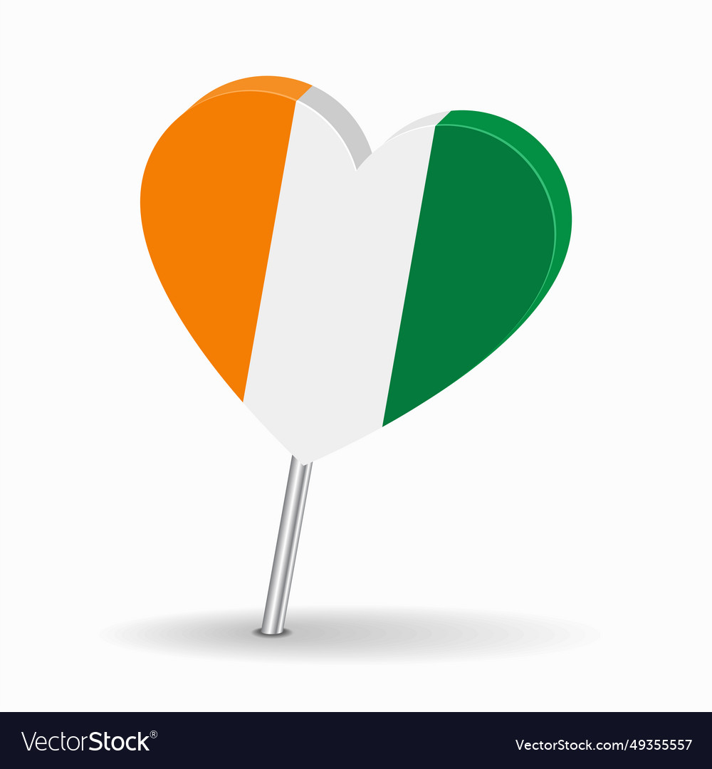Ivorian flag heart-shaped map pointer layout Vector Image