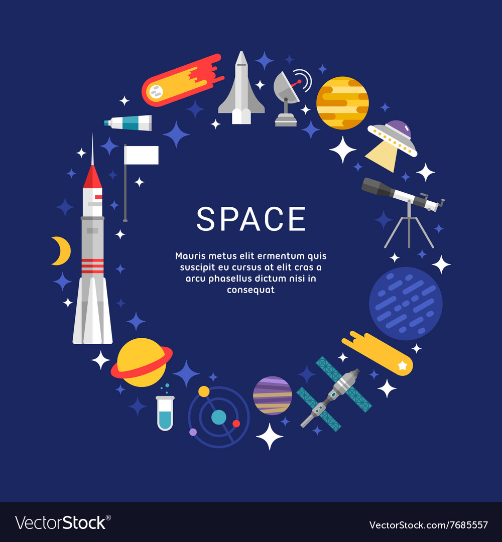 Space icons and objects in shape circle in Vector Image