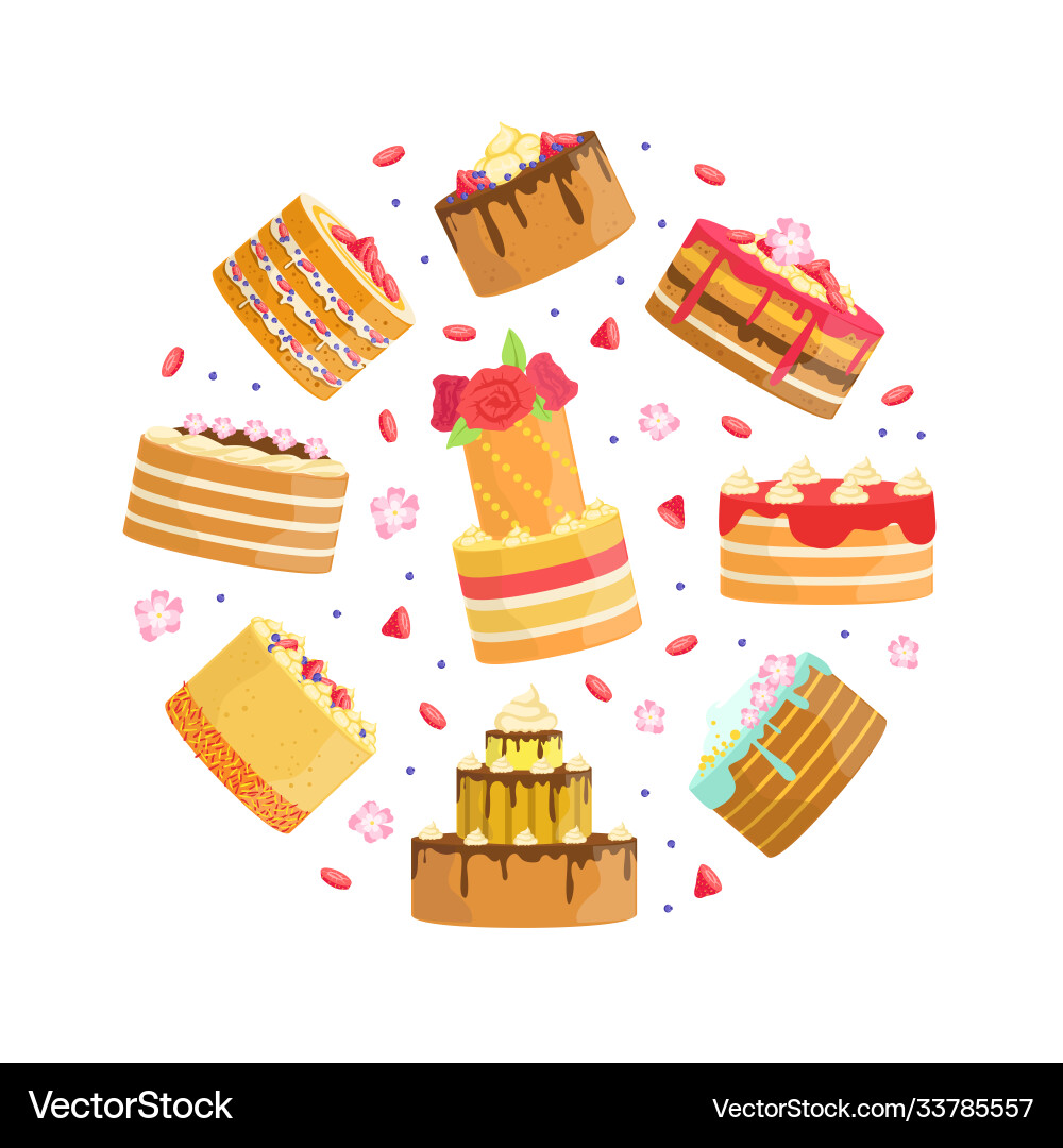 Sweet desserts round shape delicious Royalty Free Vector