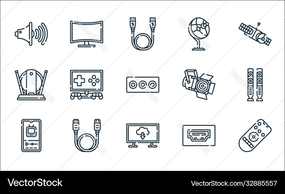 Television line icons linear set quality line set Vector Image