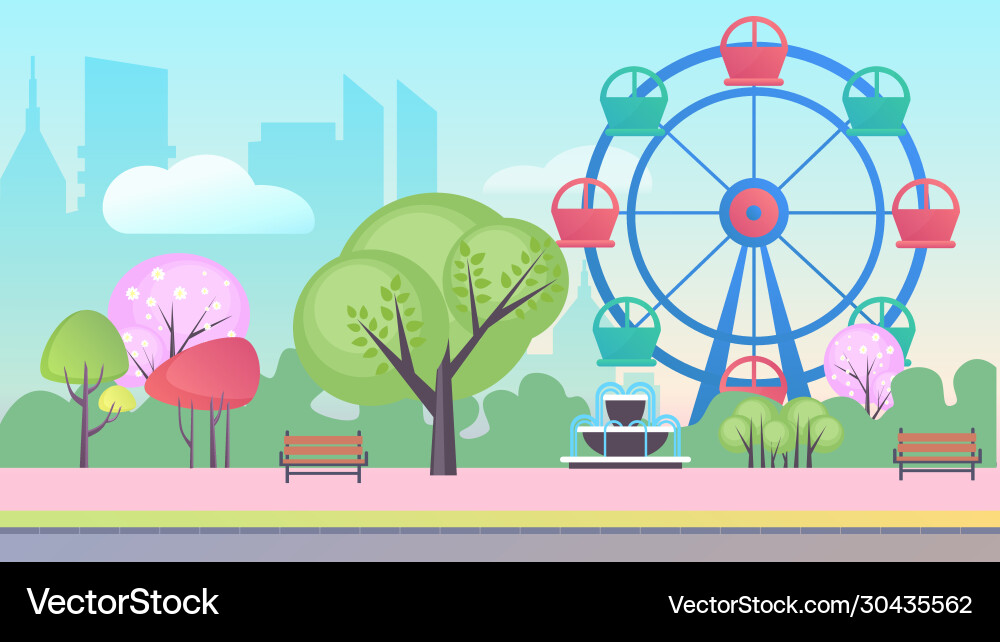 Entertainment park cartoon flat landscape Vector Image