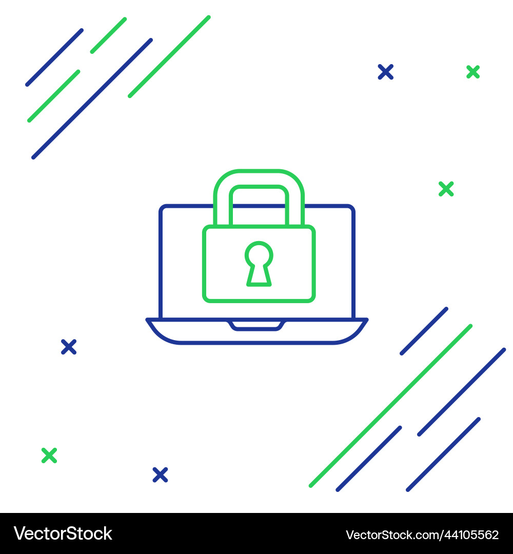 Line laptop and lock icon isolated on white Vector Image