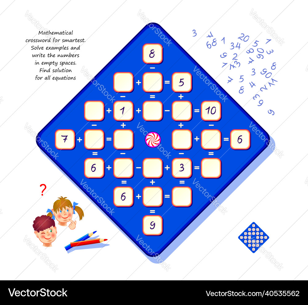 Mathematical crossword for smartest logic puzzle Vector Image