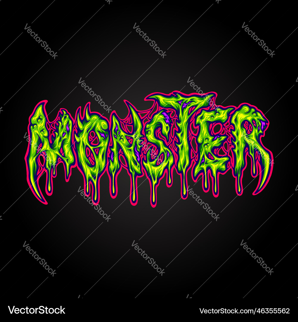 Scary melting monster text hand lettering words Vector Image