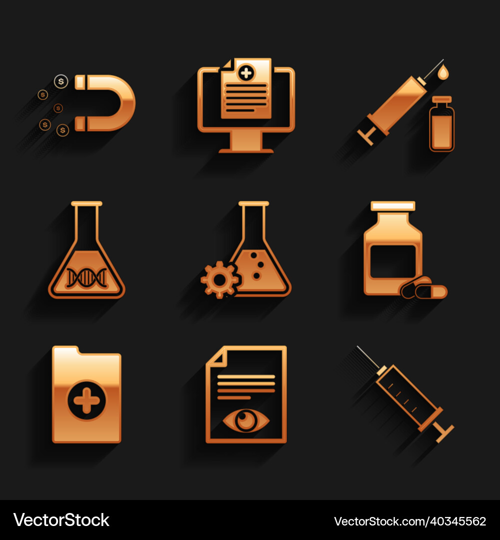 Set bioengineering paper page with eye syringe Vector Image