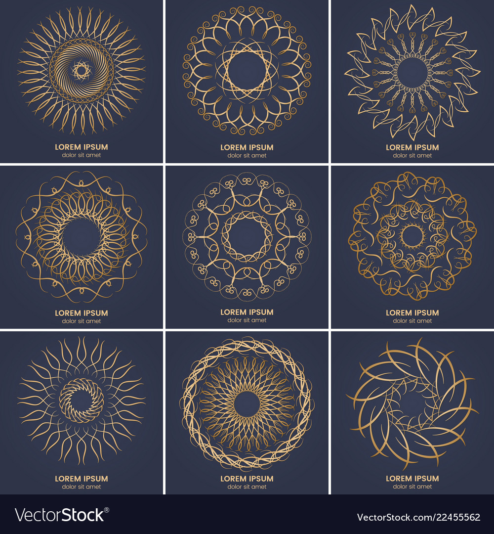 Set of nine vintage geometric circular elements Vector Image
