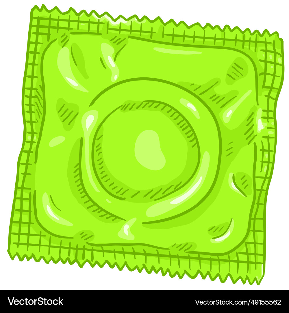 Single cartoon condom in green package Royalty Free Vector