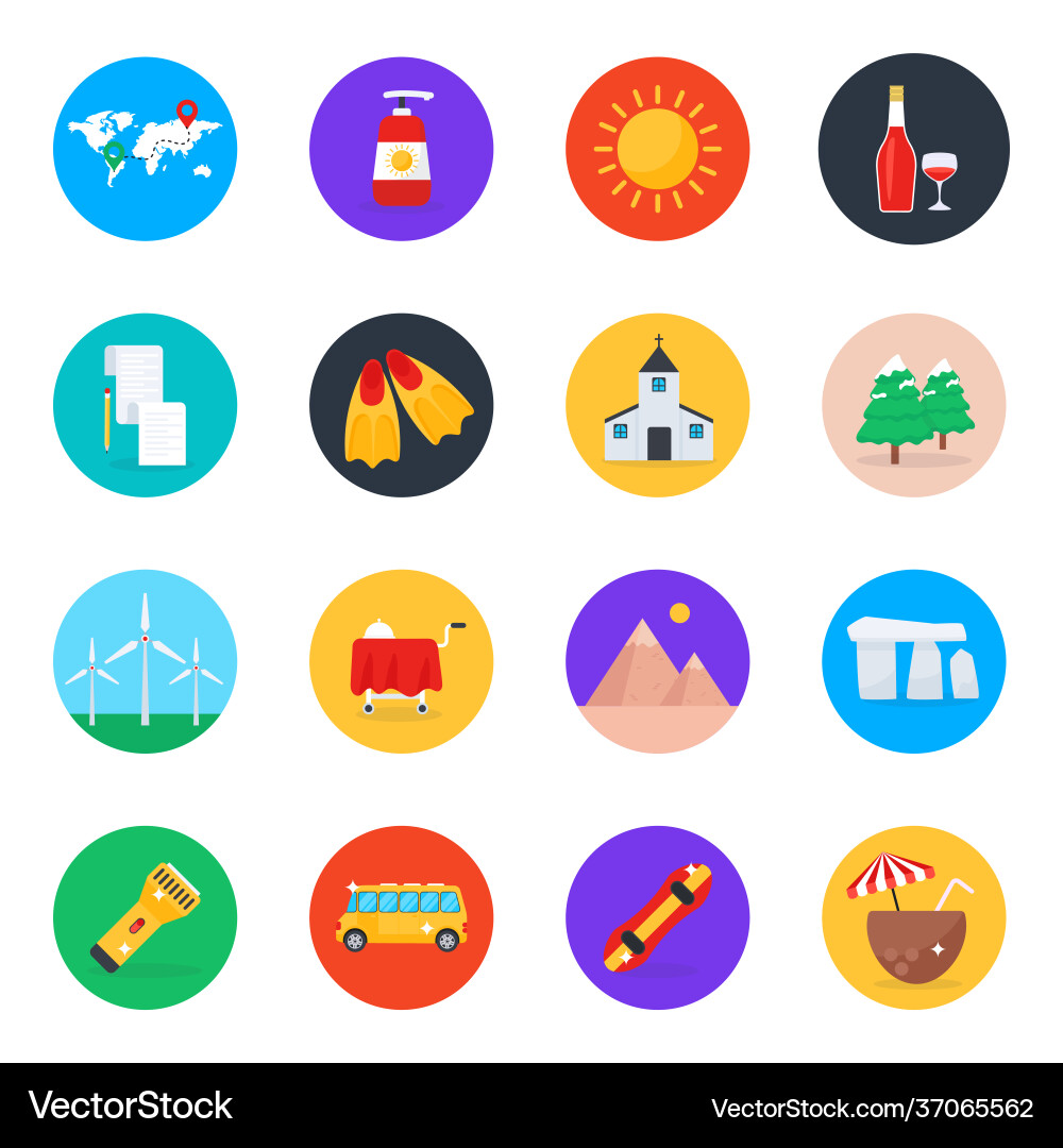 Travel and enjoy flat icons pack Royalty Free Vector Image