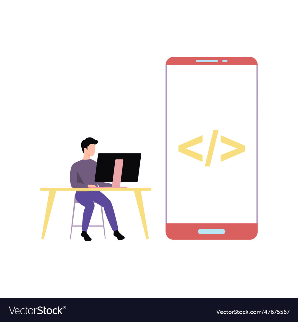 Boy Doing Mobile Coding Royalty Free Vector Image 9451