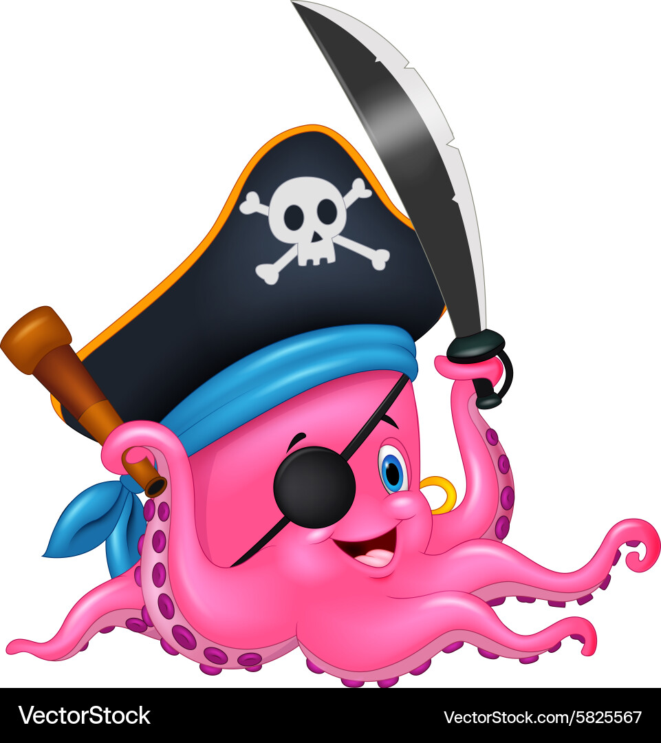 Cartoon pirate octopus Royalty Free Vector Image