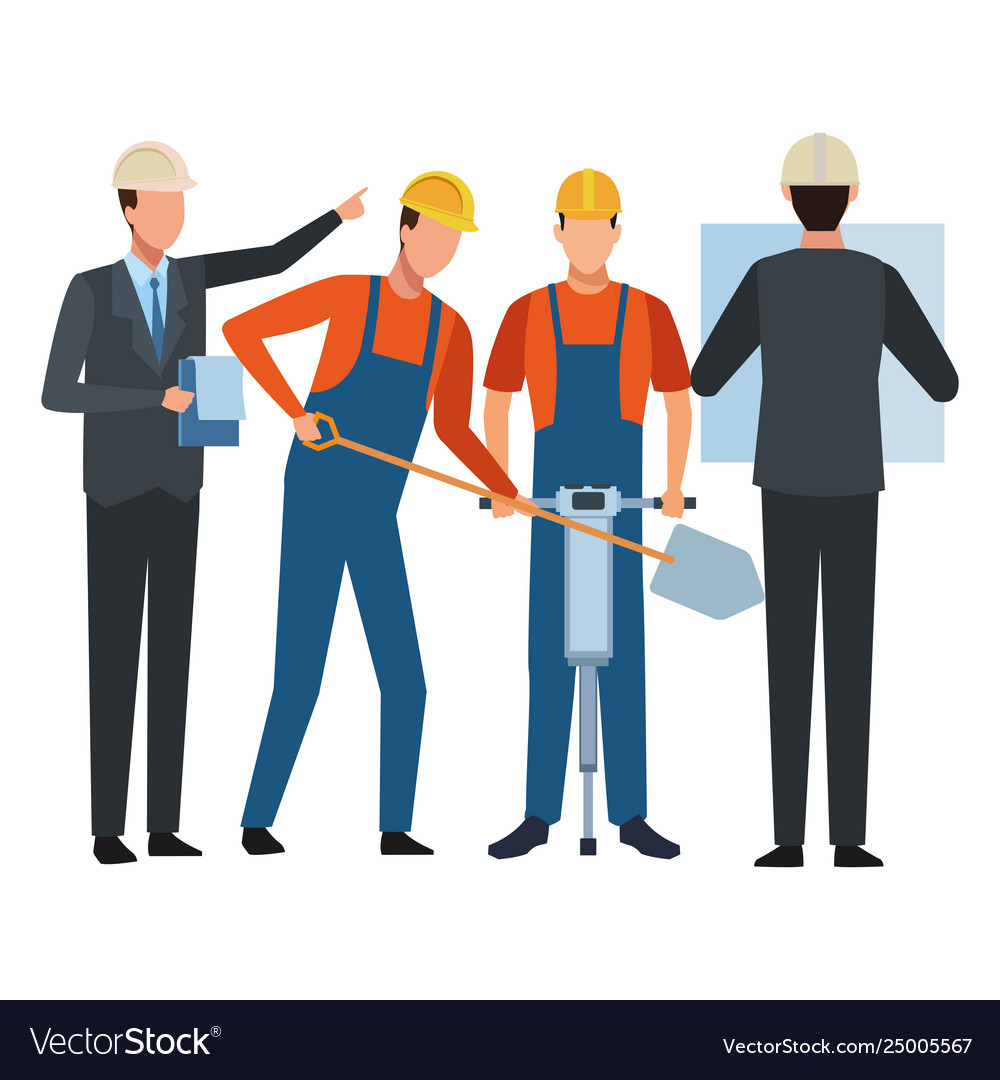 Construction workers workers tools Royalty Free Vector Image