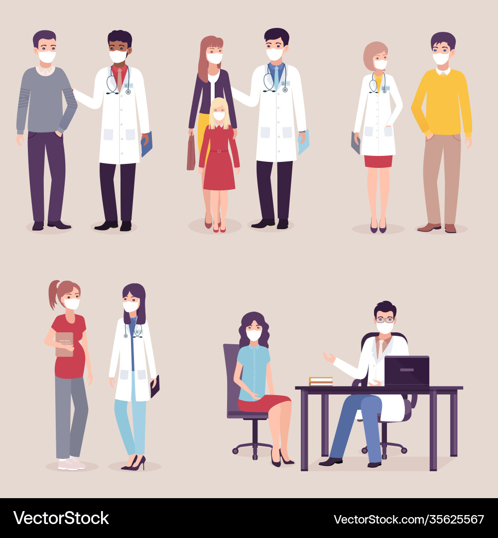 Doctors with patients in protection masks Vector Image
