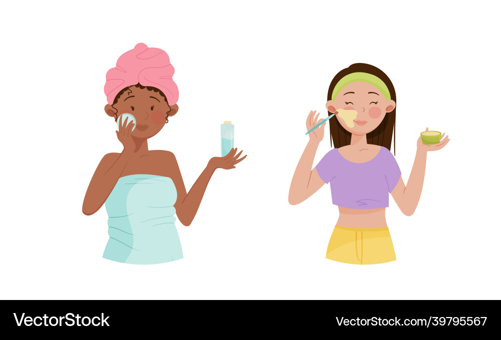 Facial treatment procedures set beautiful young Vector Image