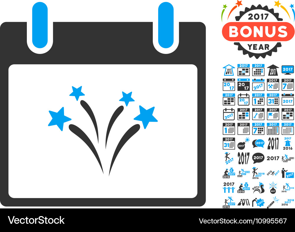 Fireworks calendar day flat icon with bonus Vector Image
