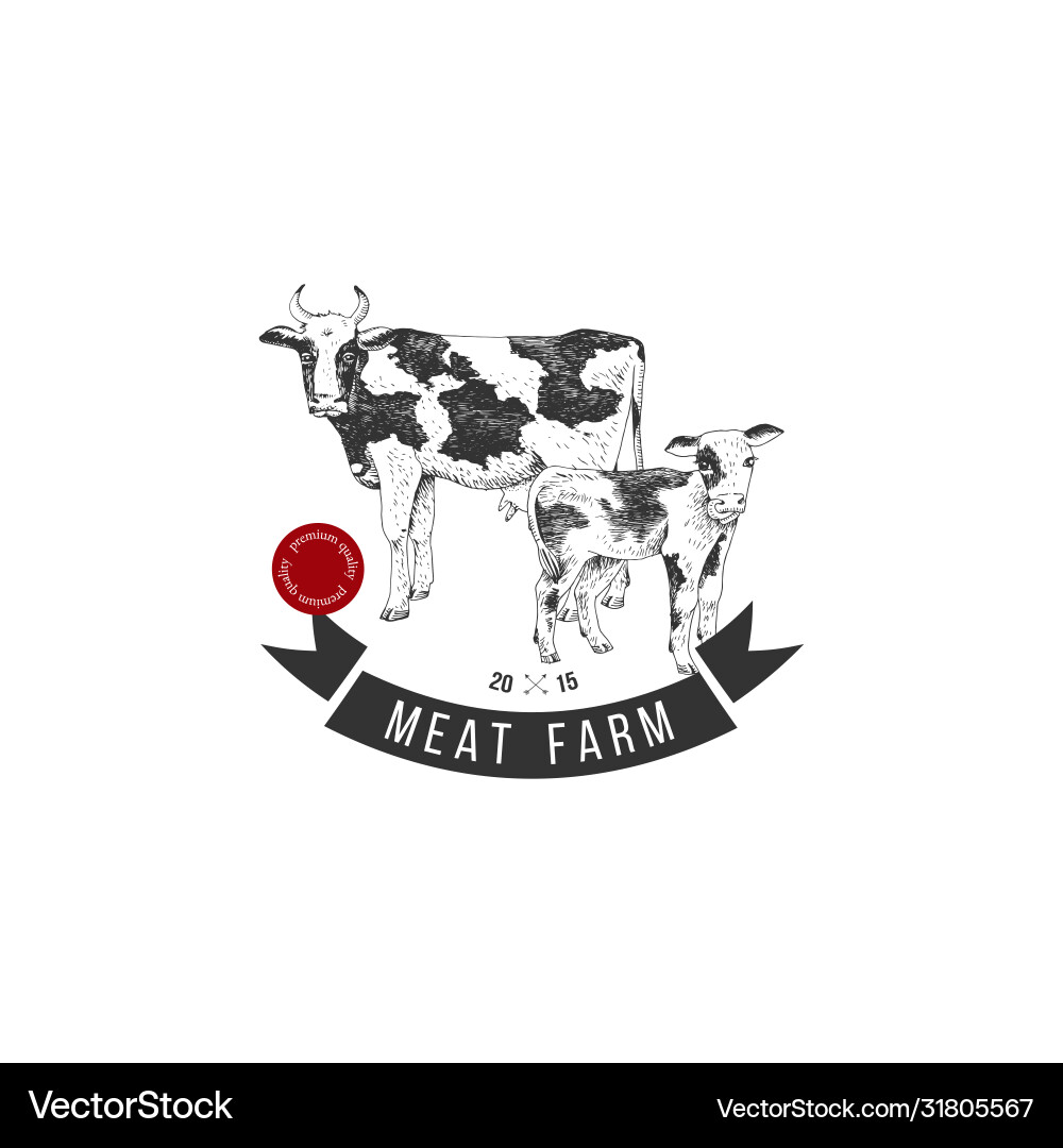 Hand drawn meat farm logo Royalty Free Vector Image