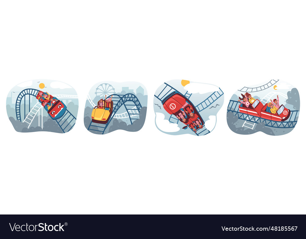 Roller coaster compositions set Royalty Free Vector Image