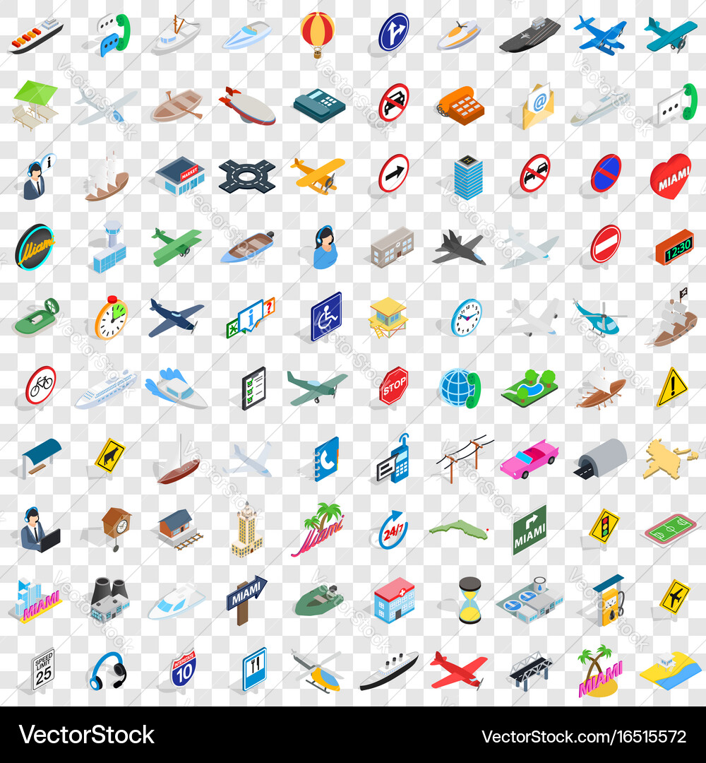 100 traffic icons set isometric 3d style Vector Image