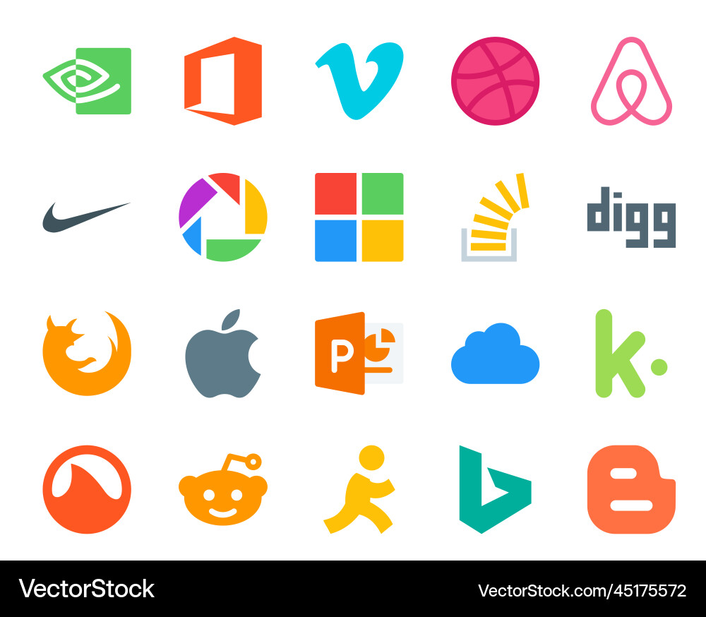 20 social media icon pack including powerpoint Vector Image