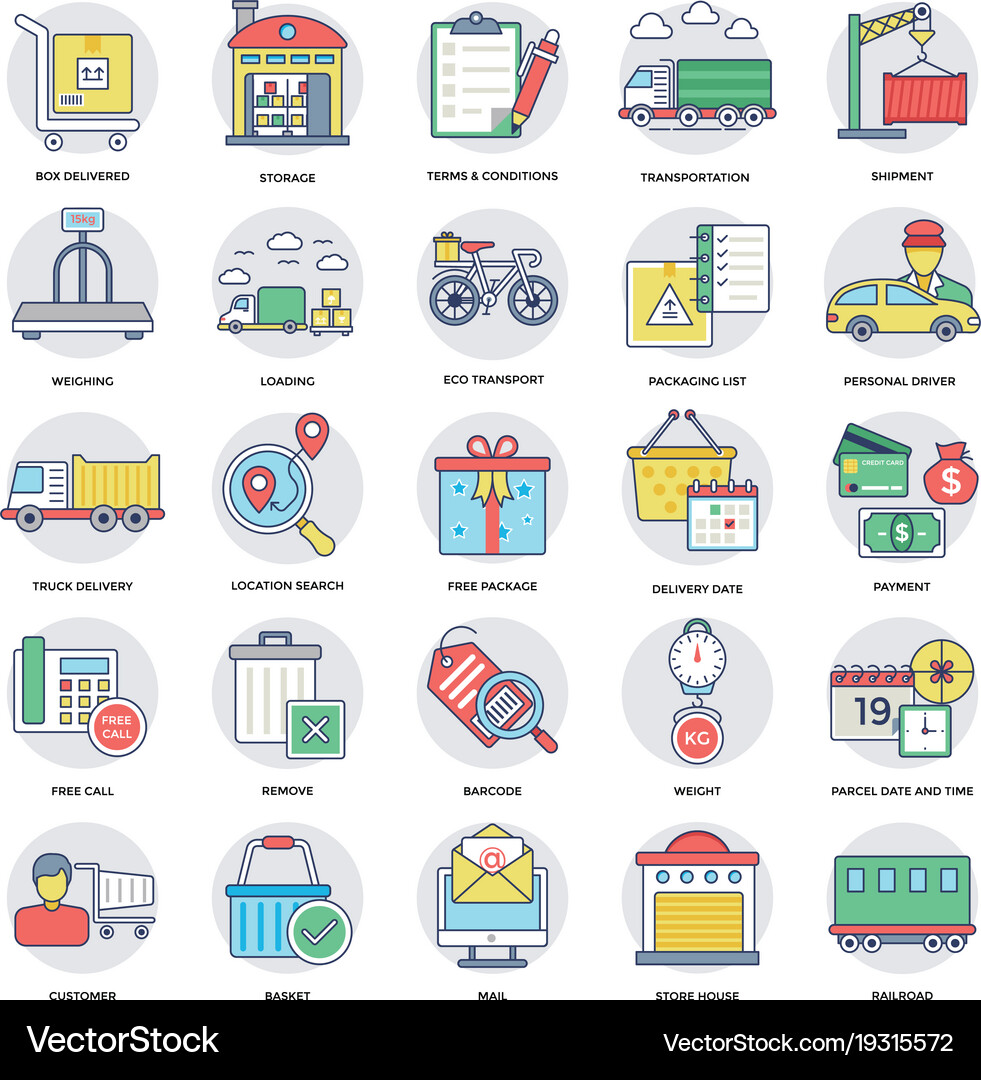 Colorful flat icons logistics delivering Vector Image