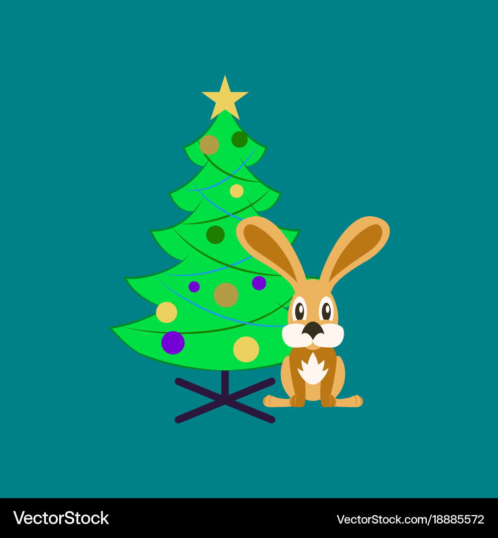 Flat on background of christmas tree rabbit Vector Image