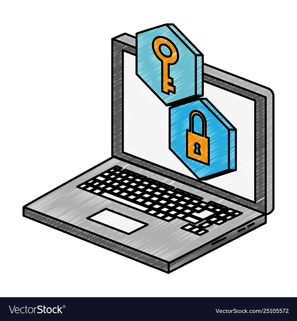 Laptop security system scribble Royalty Free Vector Image