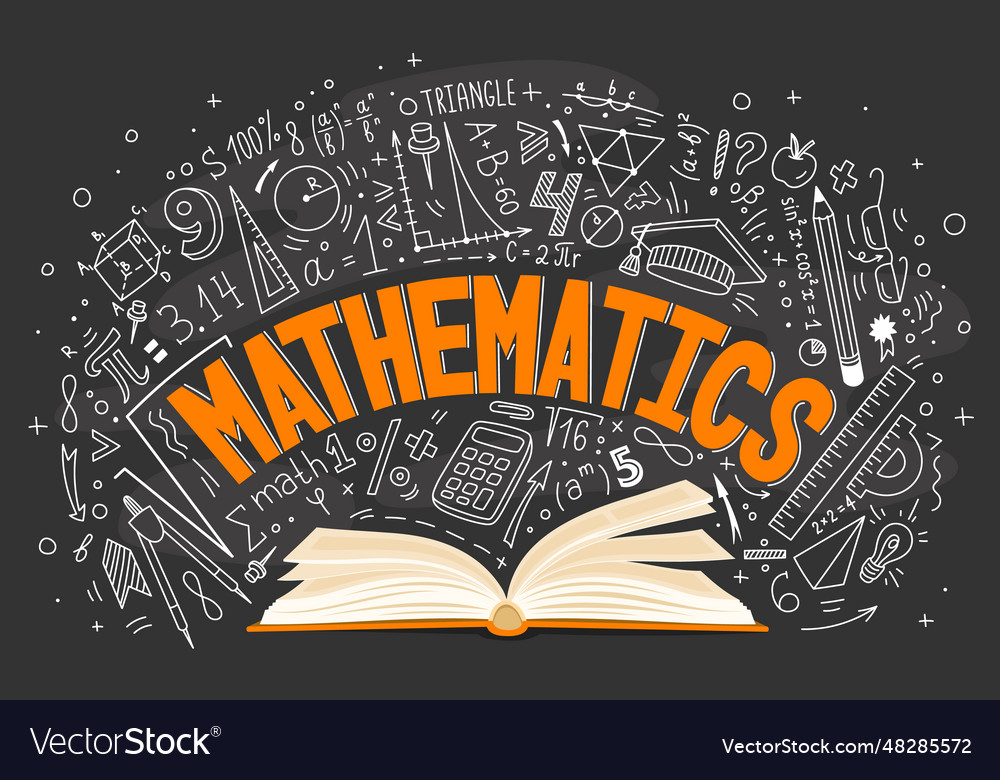 Math Textbook And Formulas On Chalkboard Vector Image