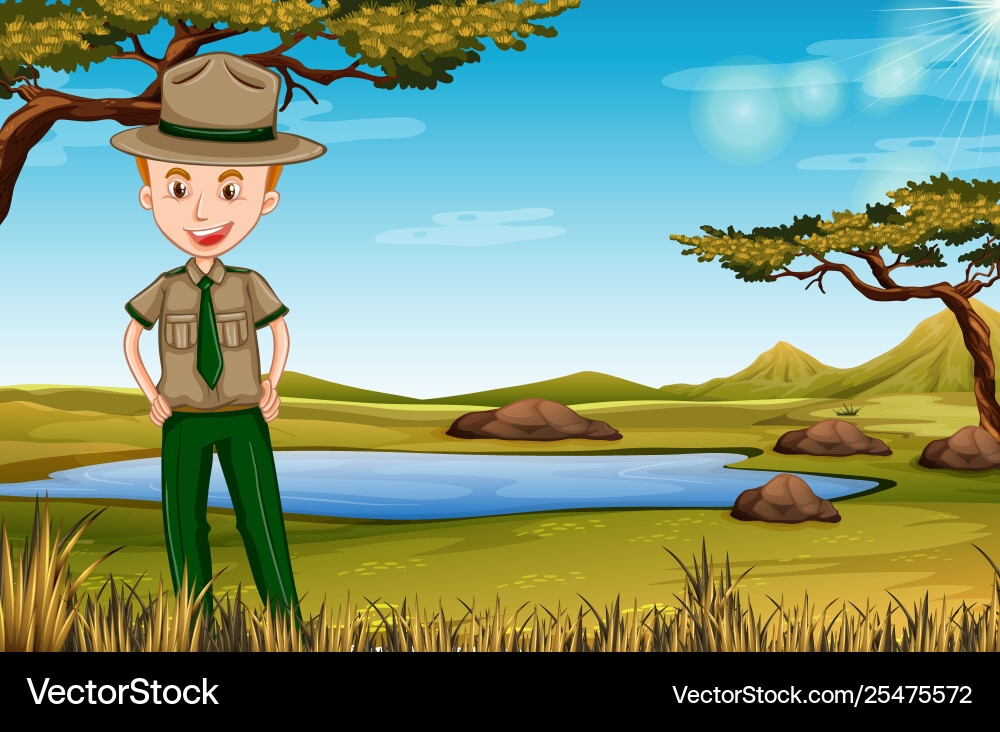 Park ranger in african scene Royalty Free Vector Image