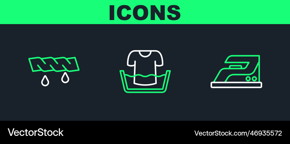 Set line electric iron squeeze clothes and basin Vector Image