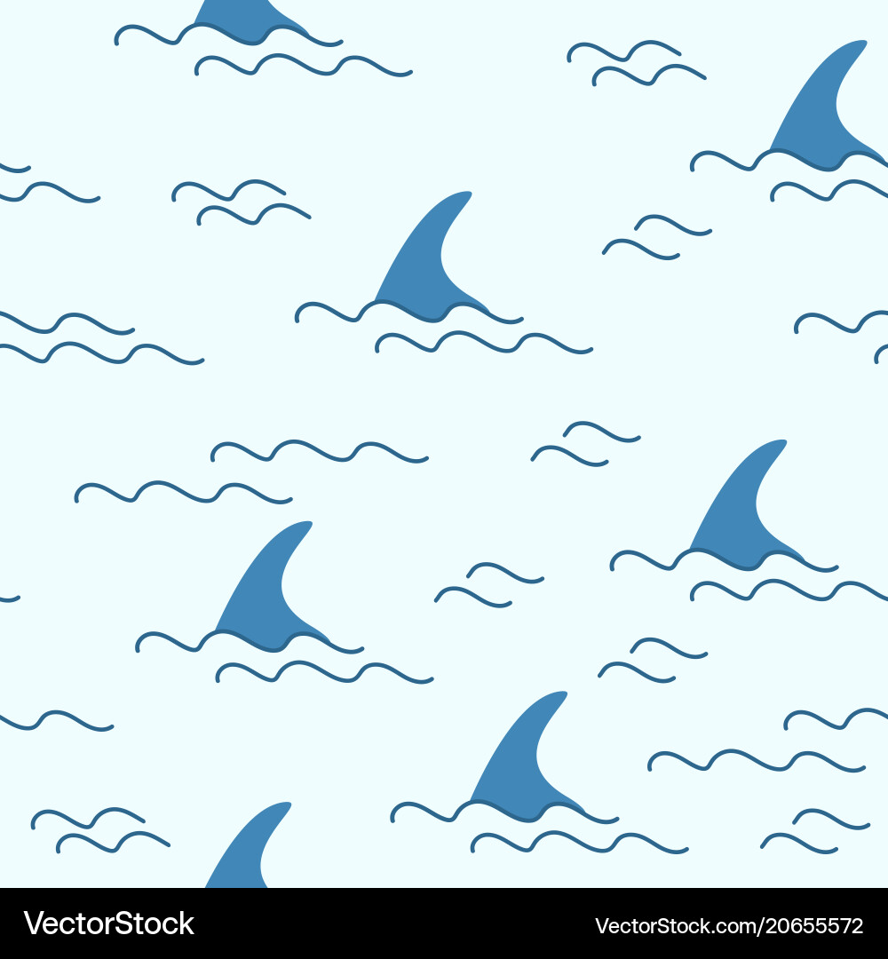 Shark fin dolphin whale ocean wave seamless Vector Image