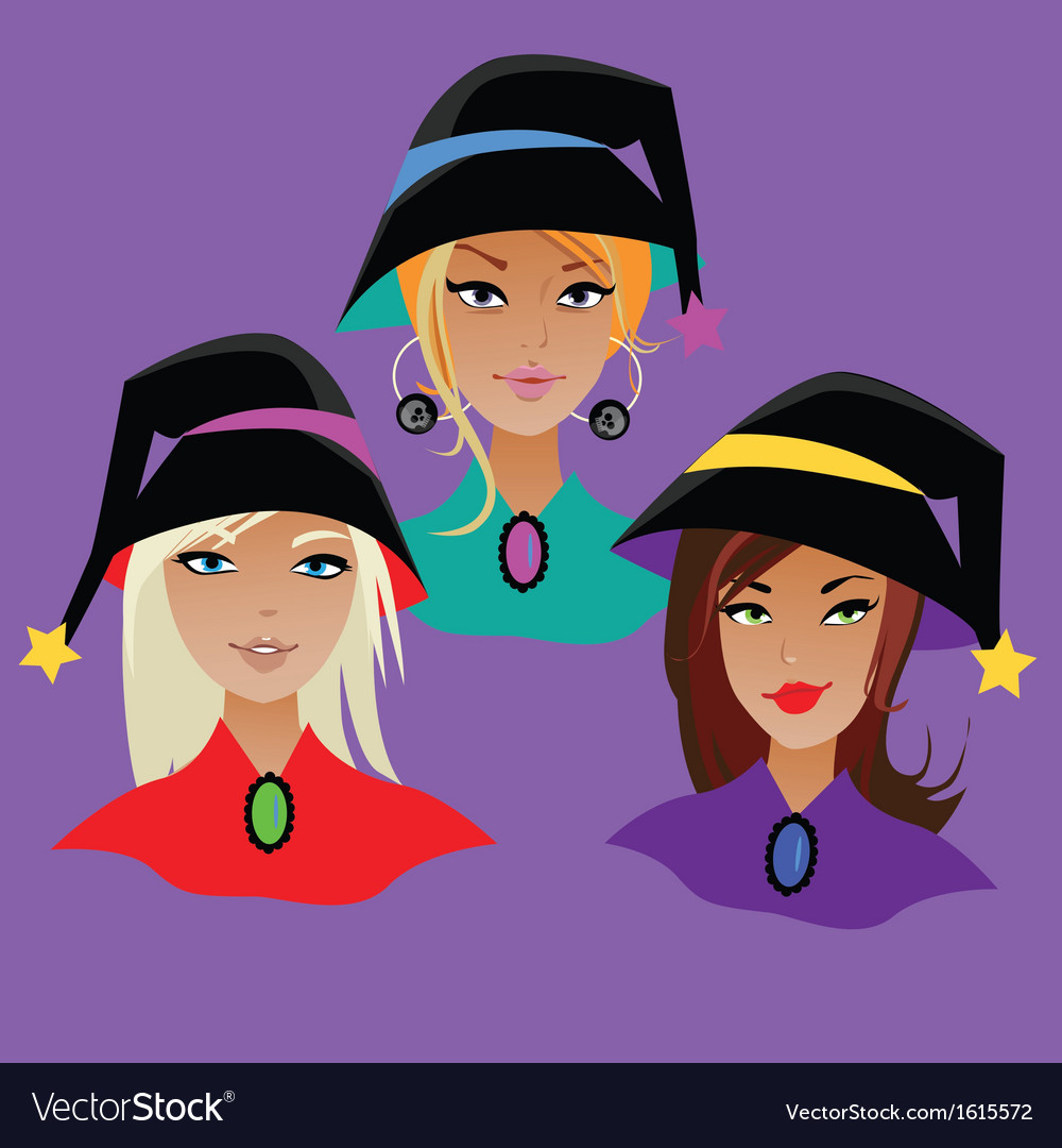 Three young witches Royalty Free Vector Image - VectorStock