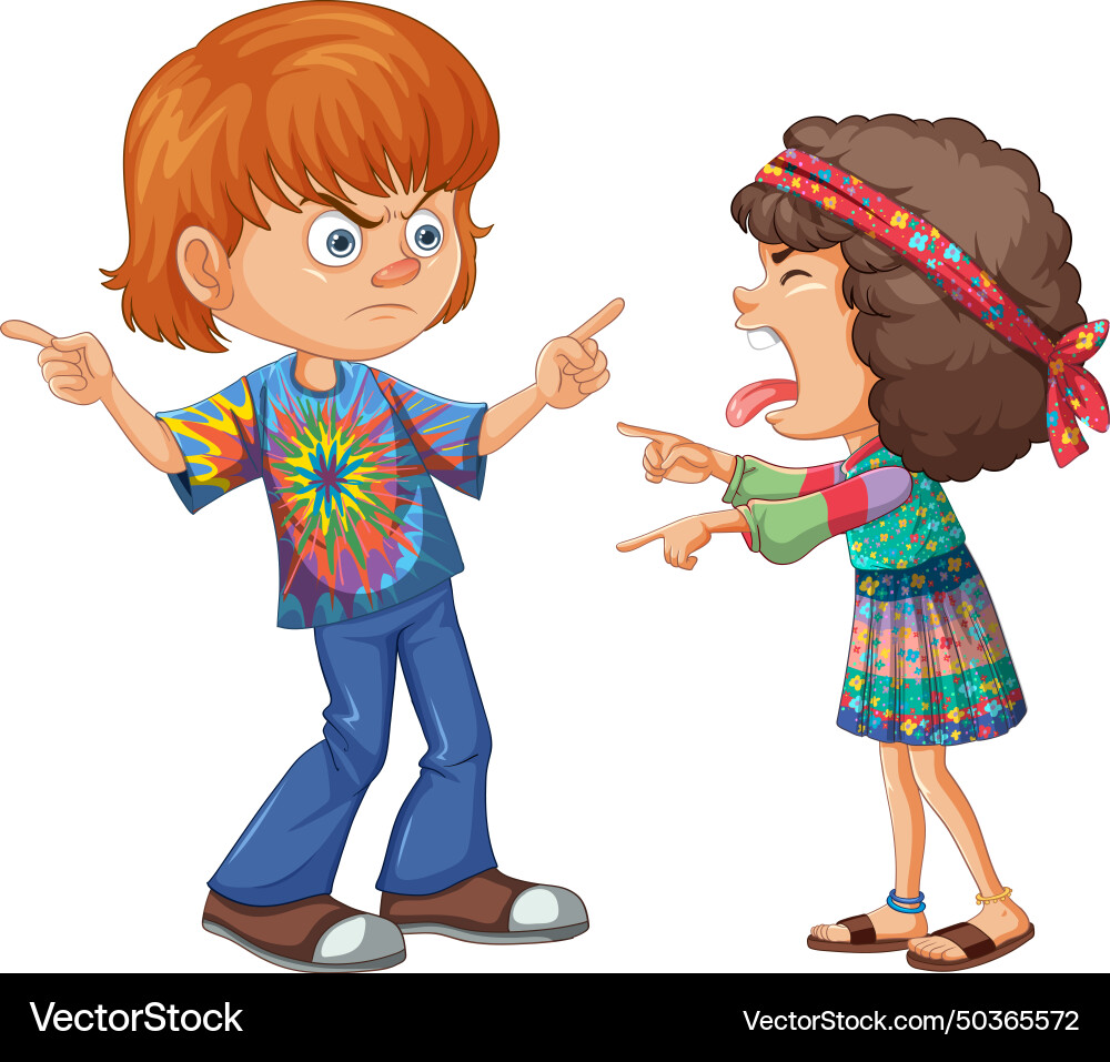 Two cartoon kids engaged in a heated argument Vector Image