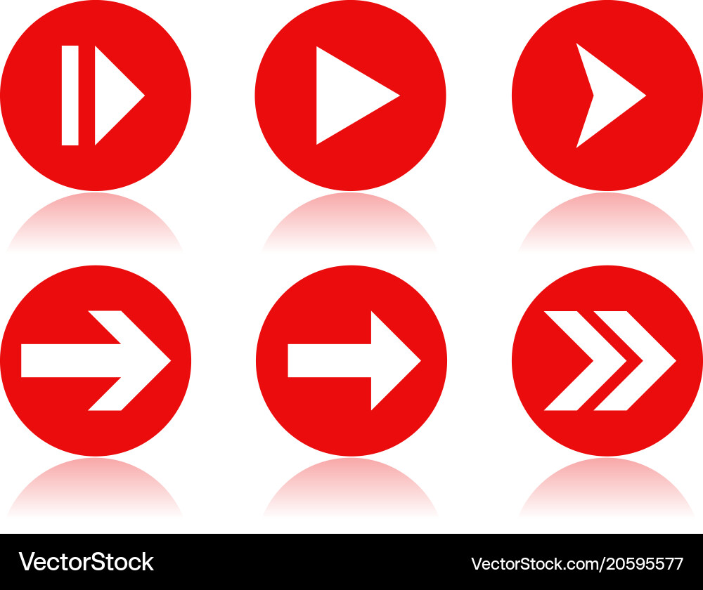 Arrow icons round red icons with reflection Vector Image